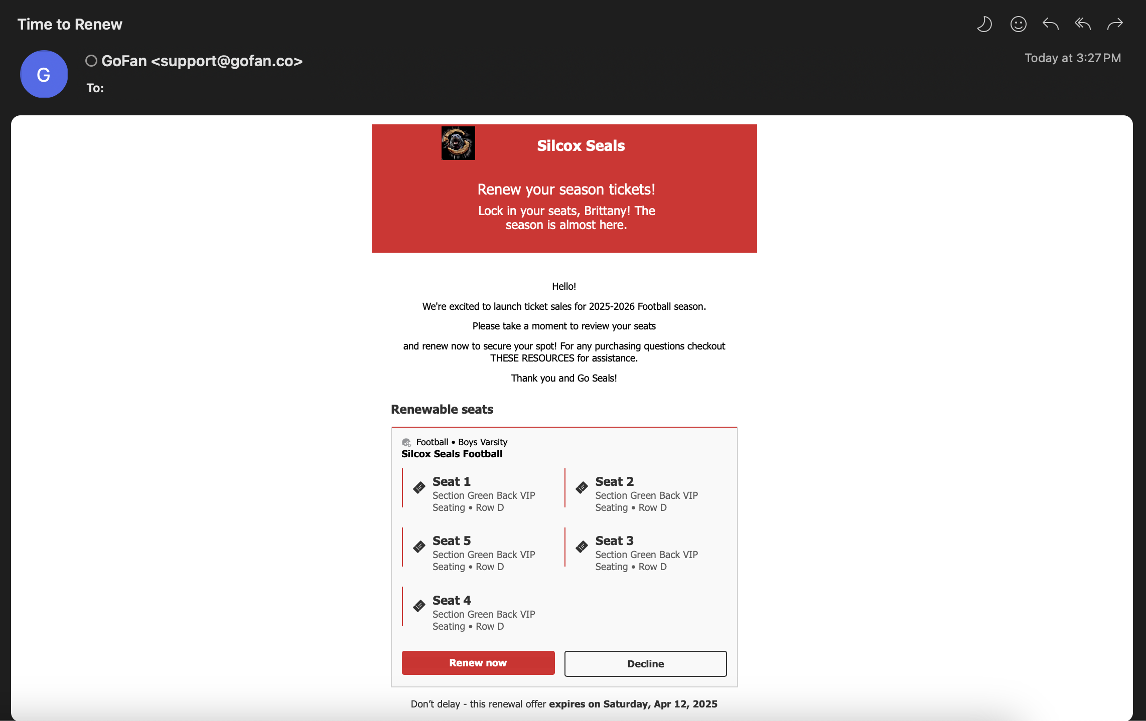 Reserved Seating Ticket Renewals